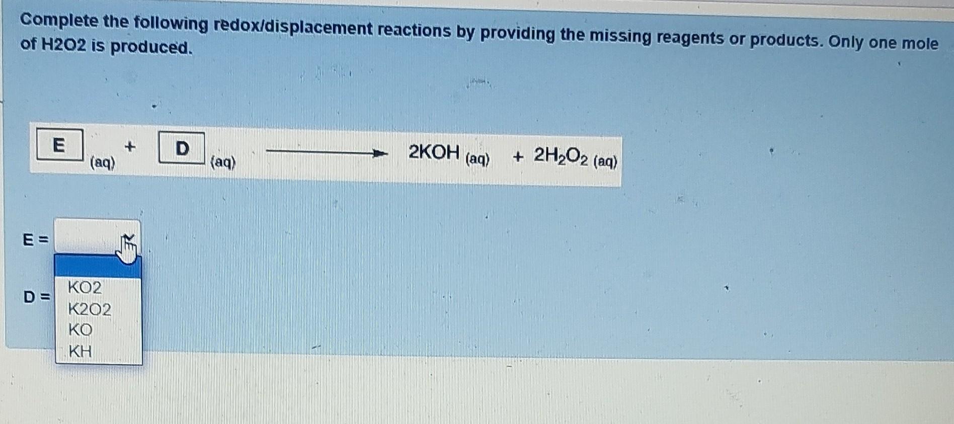 Solved Complete the following redox/displacement reactions | Chegg.com