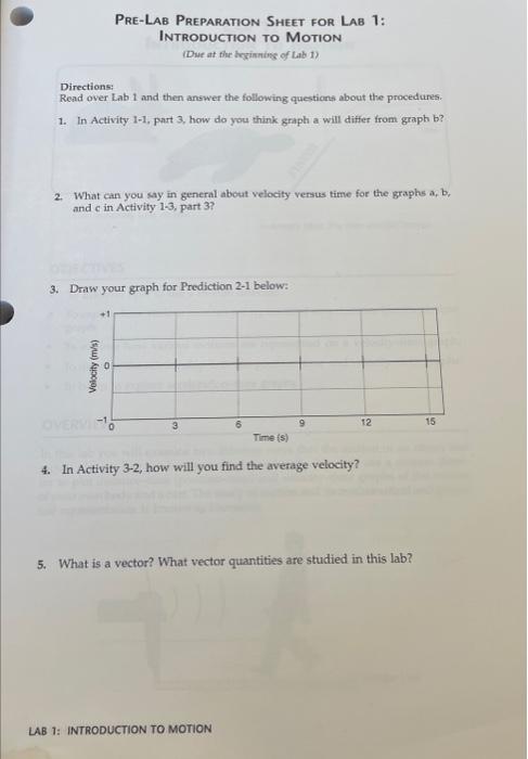 Pre-lab Preparation Sheet for Lab 1: INTRODUCTION TO | Chegg.com