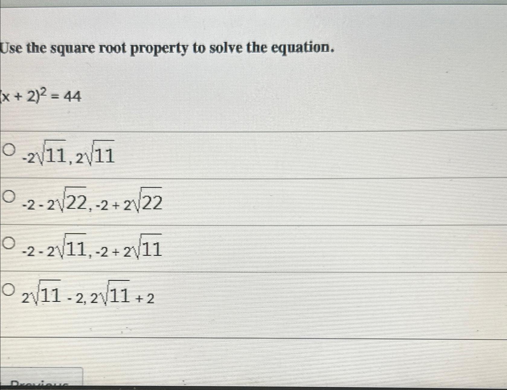 Solved Use the square root property to solve the | Chegg.com