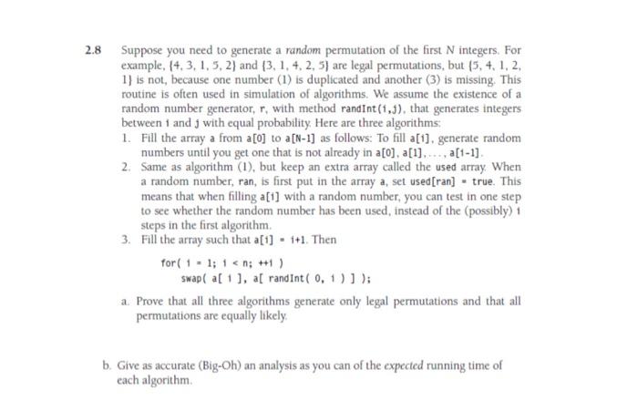 Solved 2.8 Suppose you need to generate a random permutation | Chegg.com
