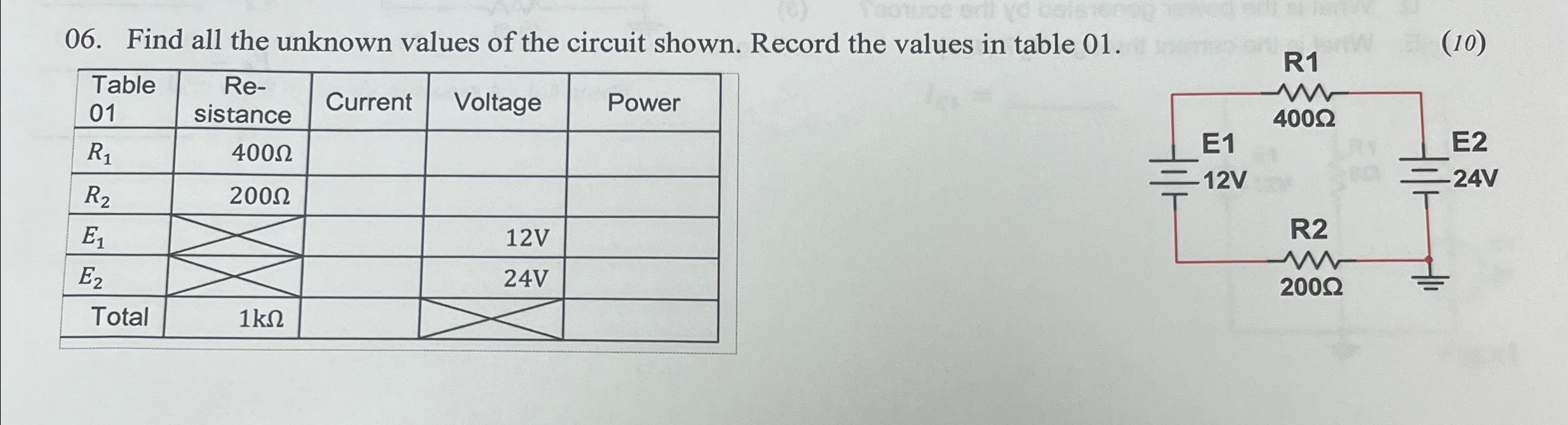 Solved Find all the unknown values of the circuit shown. | Chegg.com