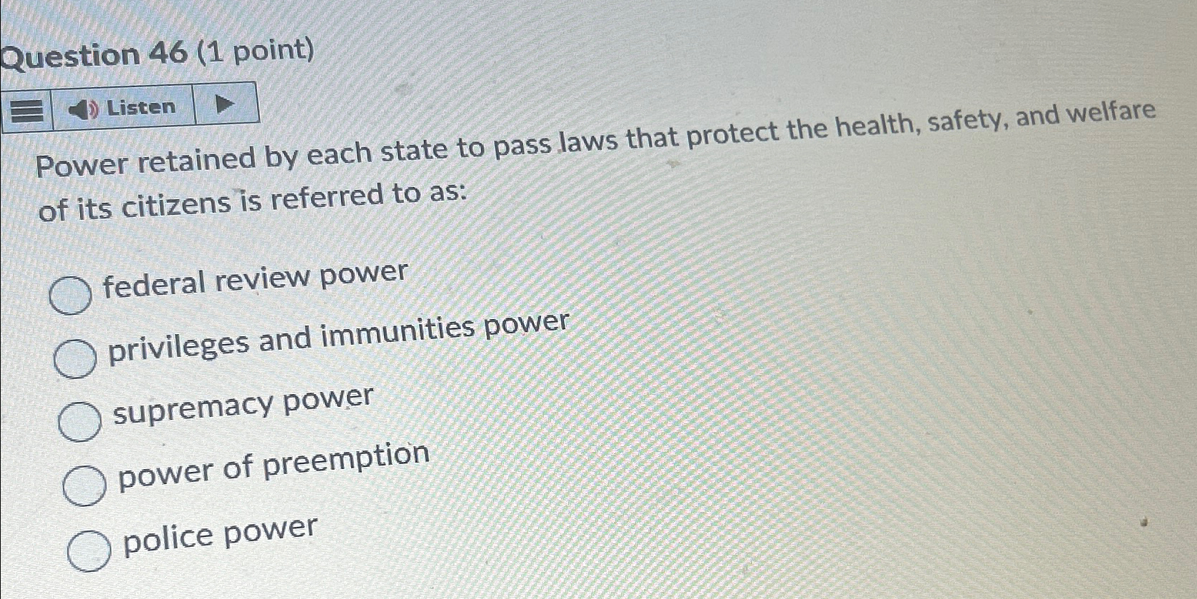 Solved Question 46 (1 ﻿point)Power retained by each state to | Chegg.com