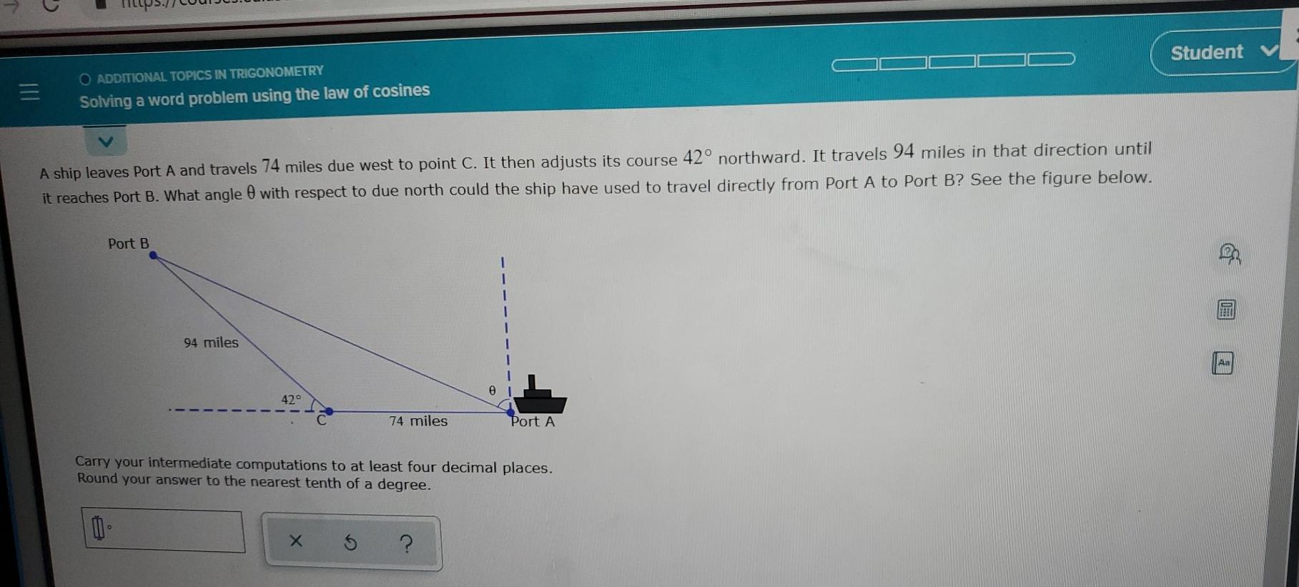 Solved Student O ADDITIONAL TOPICS IN TRIGONOMETRY Solving a | Chegg.com