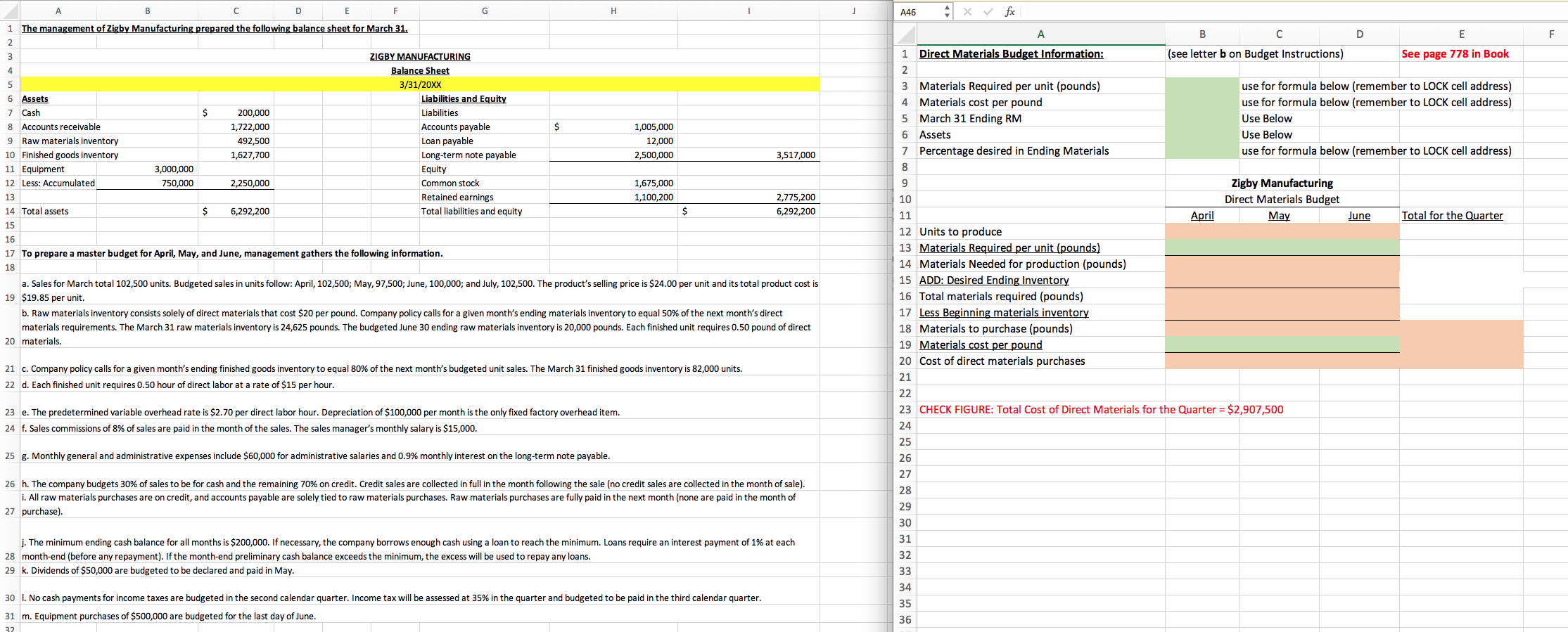 Please include formulas in peach colored cells. | Chegg.com