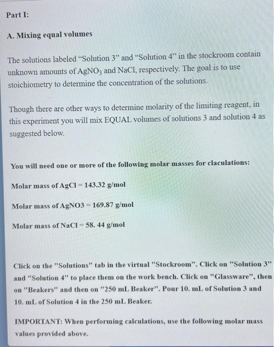 Solved A. Mixing equal volumes The solutions labeled | Chegg.com