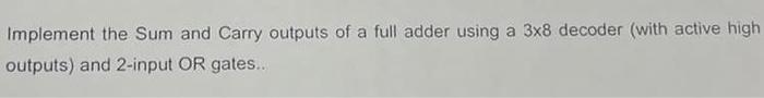 Solved Implement the Sum and Carry outputs of a full adder | Chegg.com
