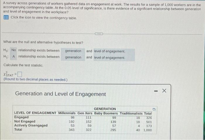 Solved A survey across generations of workers gathered data | Chegg.com