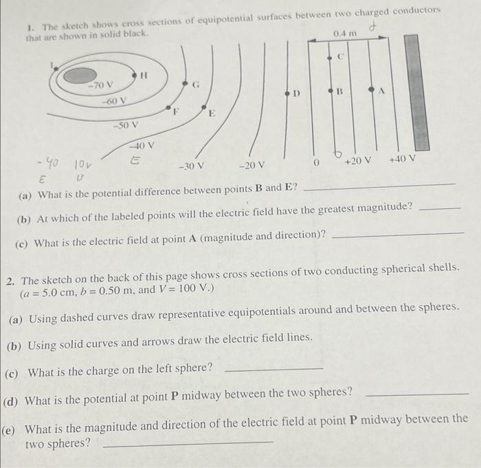 Solved 1. The sketch shows cross sections of equipotential | Chegg.com