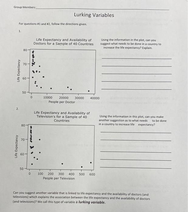 Solved Group Members: Lurking Variables For questions #1 and | Chegg.com