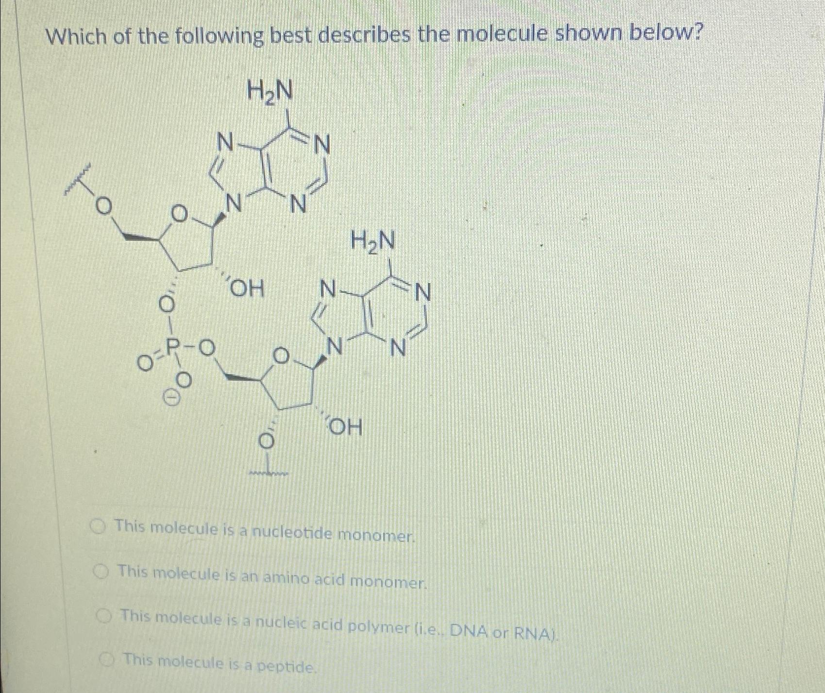 Solved Which of the following best describes the molecule | Chegg.com