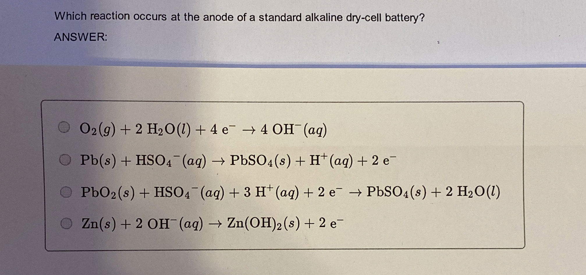 Solved Which reaction occurs at the anode of a standard | Chegg.com