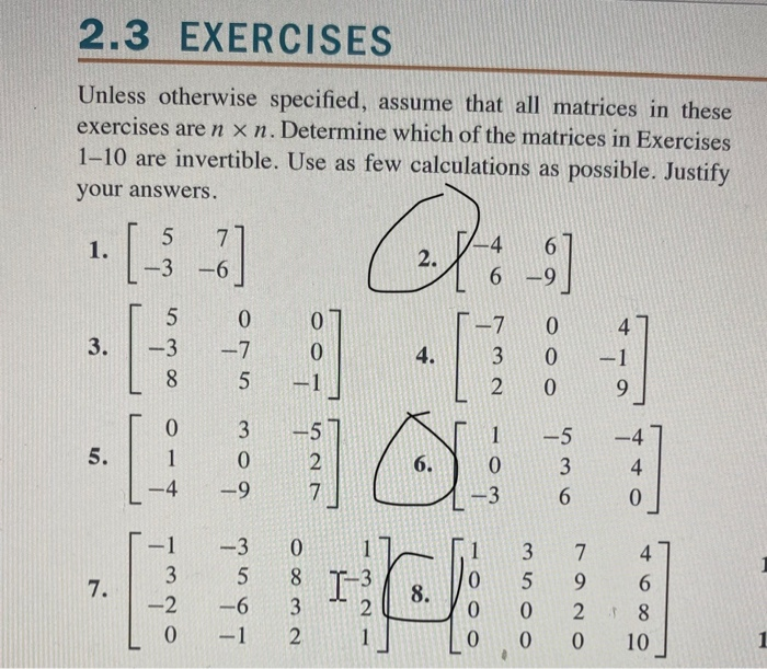 Solved 2.3 EXERCISES Unless otherwise specified, assume that | Chegg.com