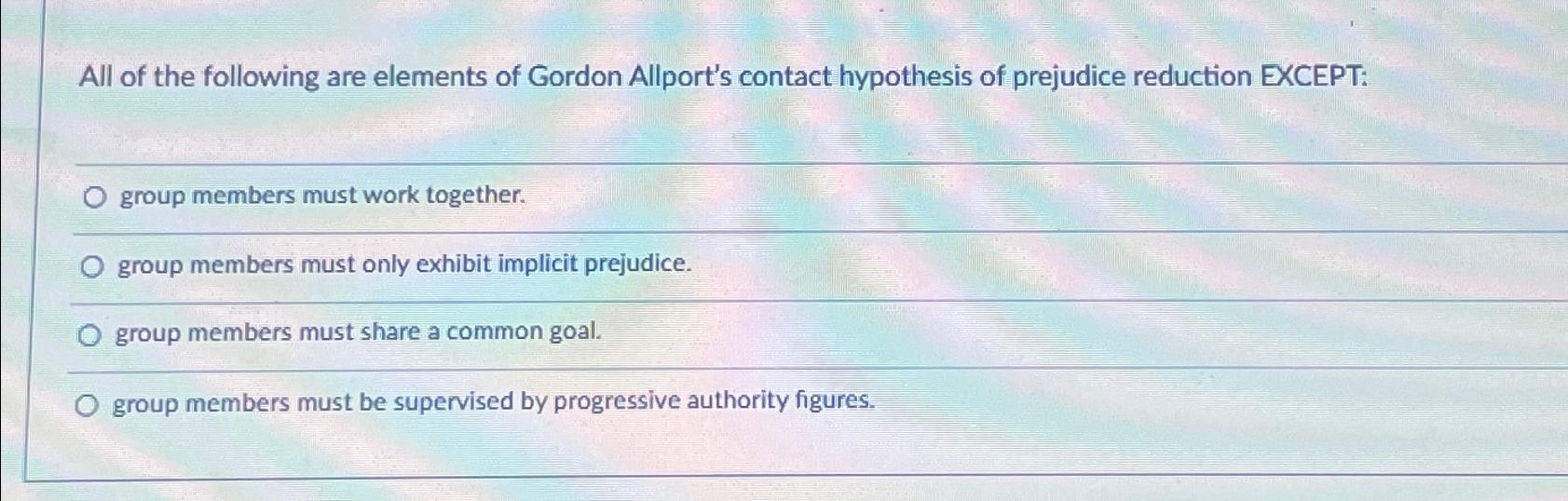 Solved All of the following are elements of Gordon Allport's | Chegg.com