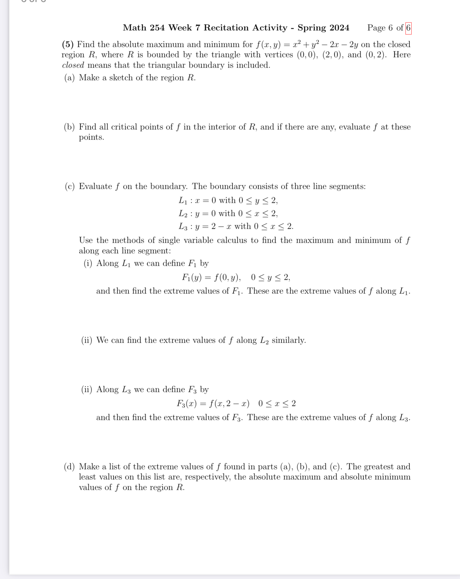 Solved Math 254 ﻿Week 7 ﻿Recitation Activity - ﻿Spring | Chegg.com
