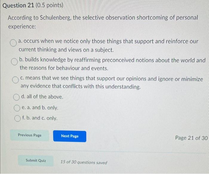 Solved According to Schulenberg, the selective observation | Chegg.com