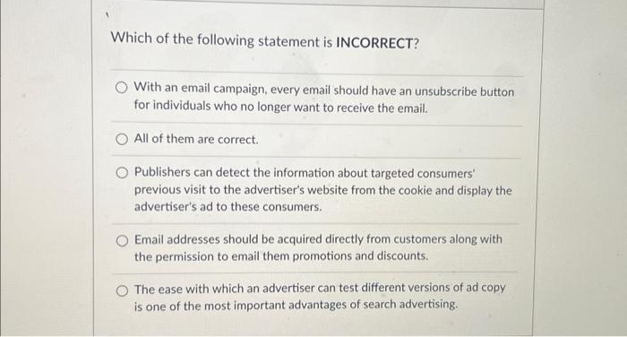 Solved Which of the following statement is INCORRECT? With | Chegg.com