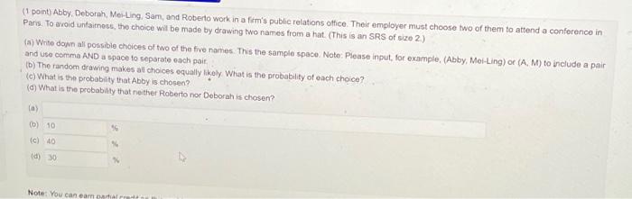 Solved (1 point) Abby, Deborah, Mei-Ling. Sam, and Roberto | Chegg.com