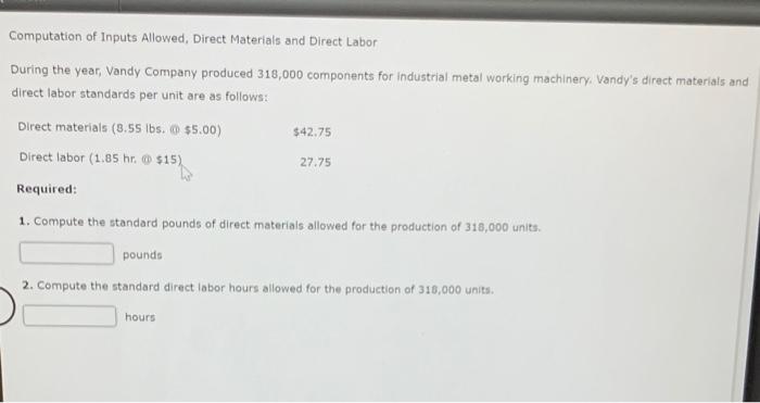 Solved Computation of Inputs Allowed, Direct Materials and | Chegg.com