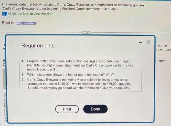 Solved The annual data that follow pertain to Carl's Crazy | Chegg.com