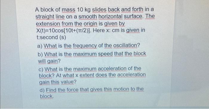 Solved Ablock of mass 10 kg slides back and forth in | Chegg.com