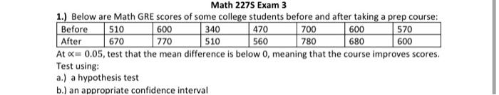 Solved At ∝=0.05, test that the mean difference is below 0, | Chegg.com