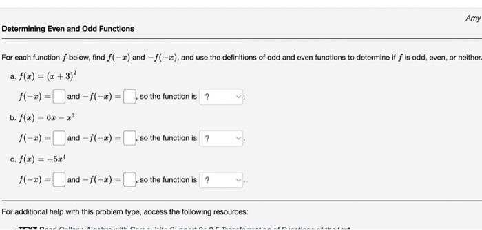Solved For each function f below, find f(−x) and −f(−x), and | Chegg.com