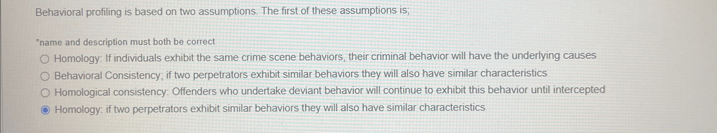 Solved Behavioral profiling is based on two assumptions. The | Chegg.com