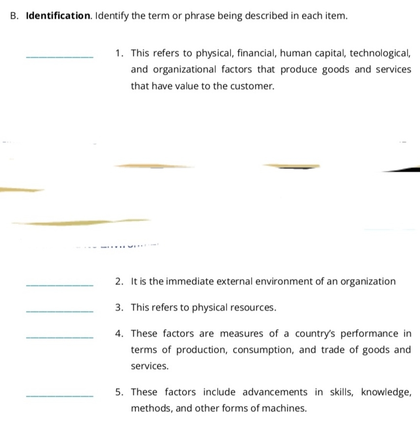 Solved B. ﻿Identification. Identify the term or phrase being | Chegg.com
