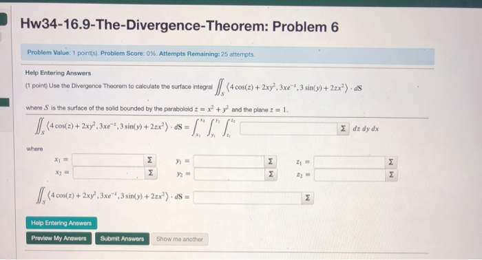 Solved Hw34-16.9-The-Divergence-Theorem: Problem 6 Problem | Chegg.com