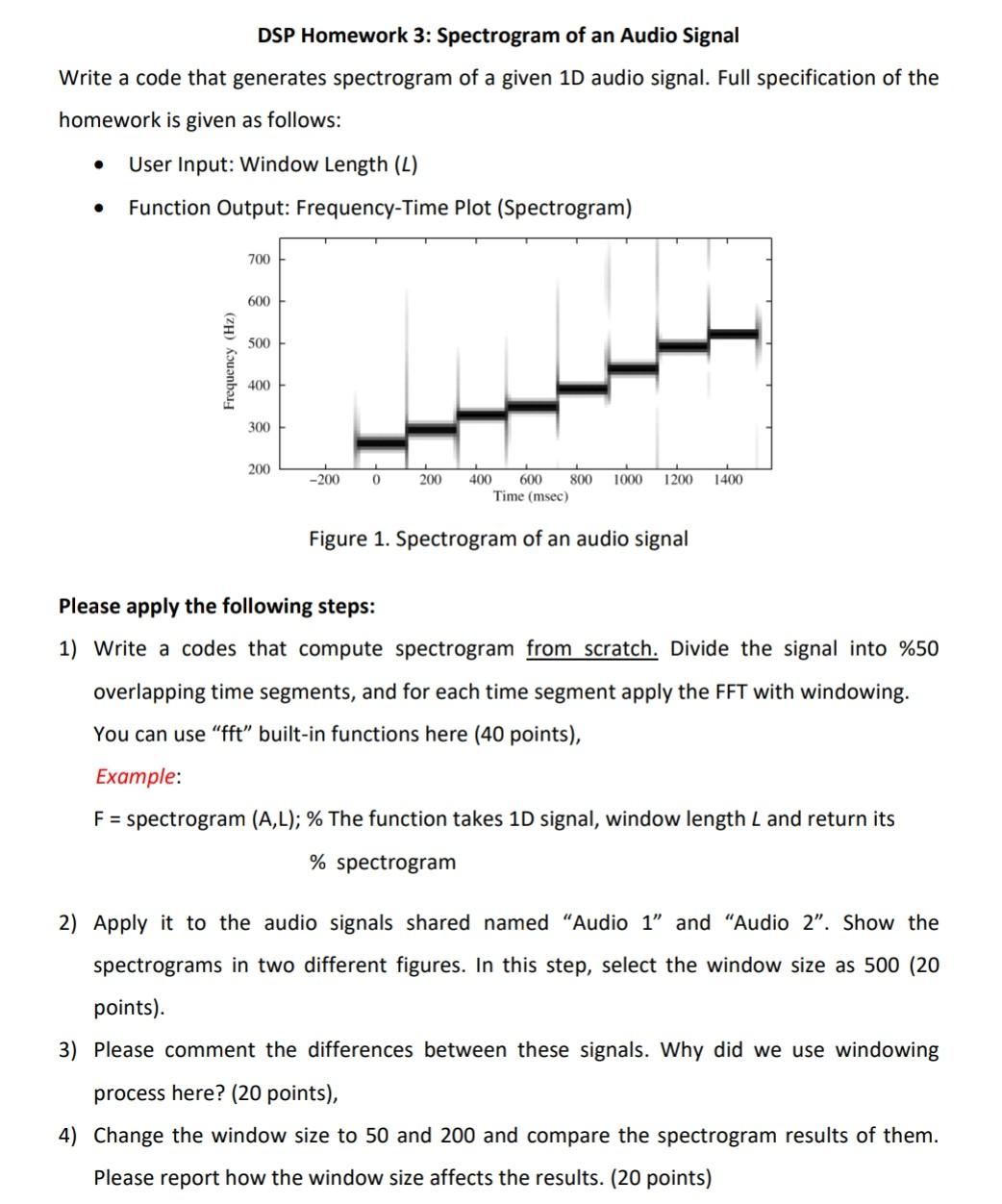 Solved DSP Homework 3: Spectrogram of an Audio Signal Write | Chegg.com