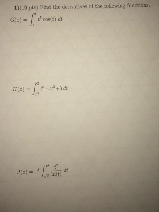 Solved 1) (10pts) Find the derivatives of the following | Chegg.com