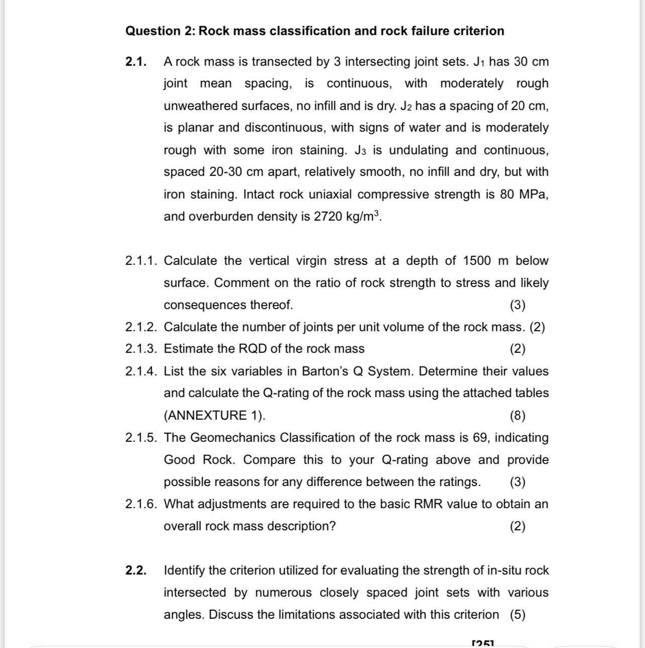 Solved Question 2: Rock mass classification and rock failure | Chegg.com