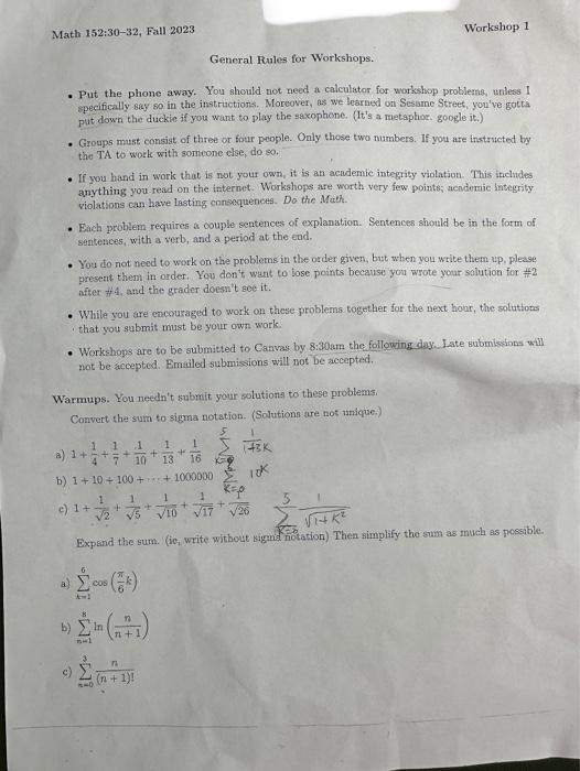Solved General Rules for Workshops. - Put the phone away. | Chegg.com