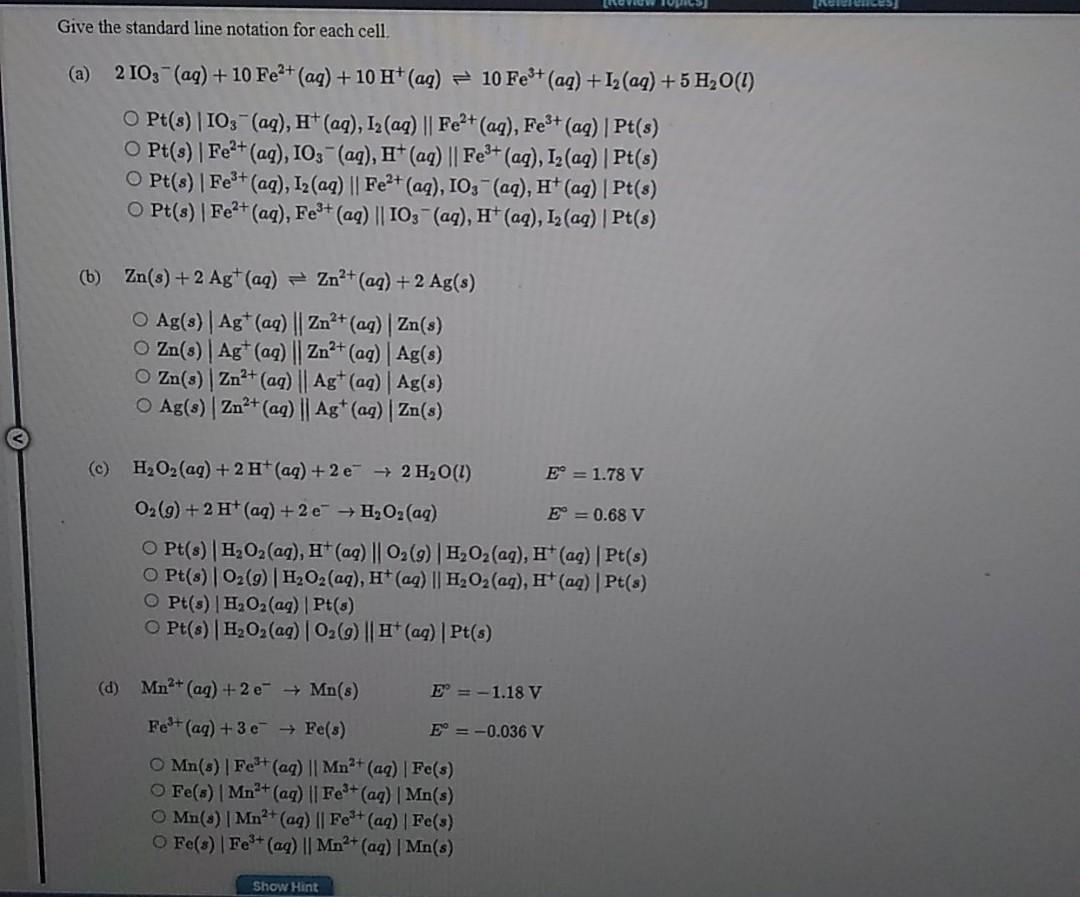 Solved Give the standard line notation for each cell (a) | Chegg.com