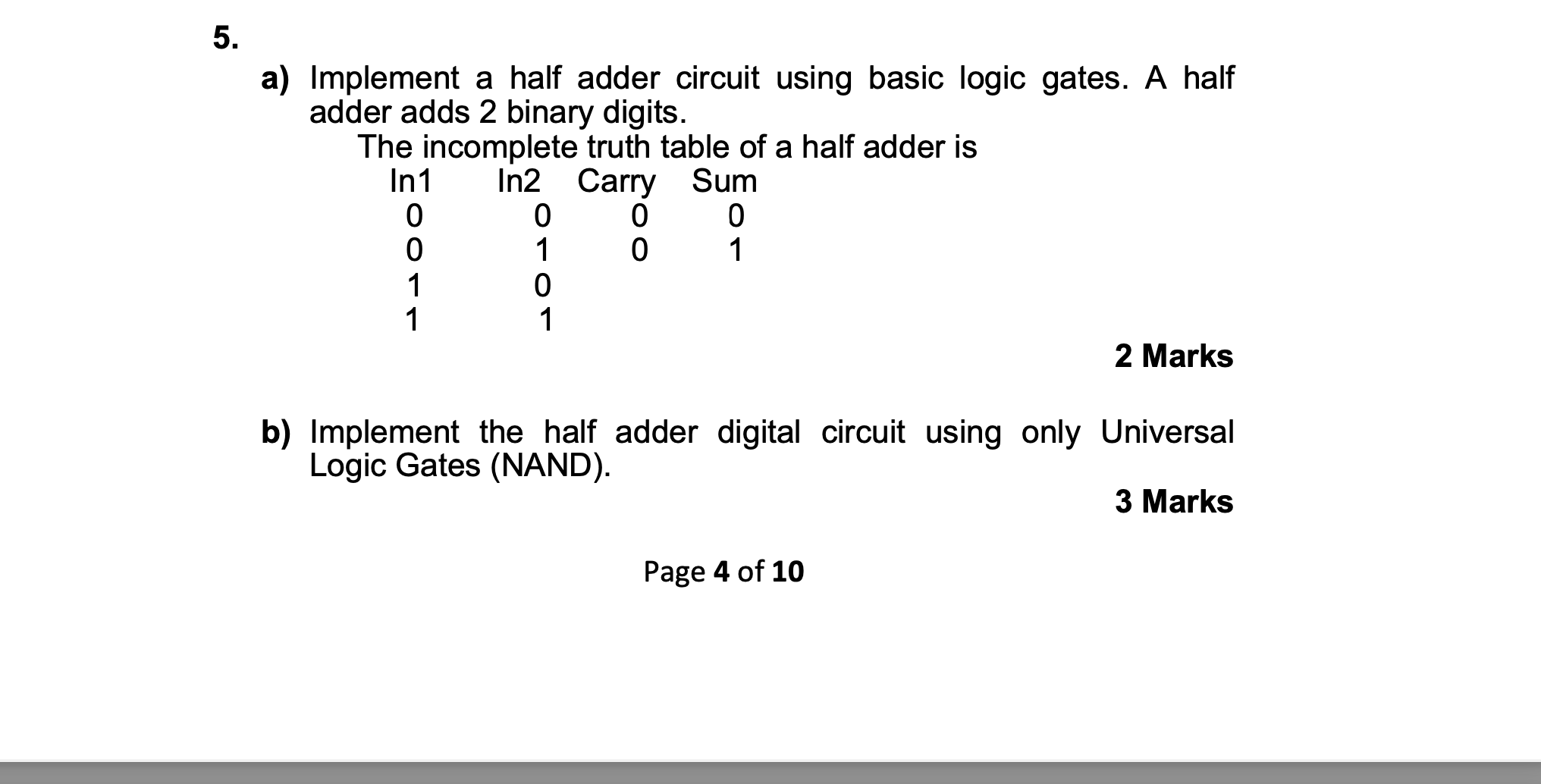 a) ﻿Implement a half adder circuit using basic logic | Chegg.com