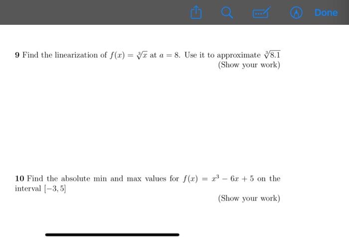 Solved 9 Find the linearization of f(x)=3x at a=8. Use it to | Chegg.com