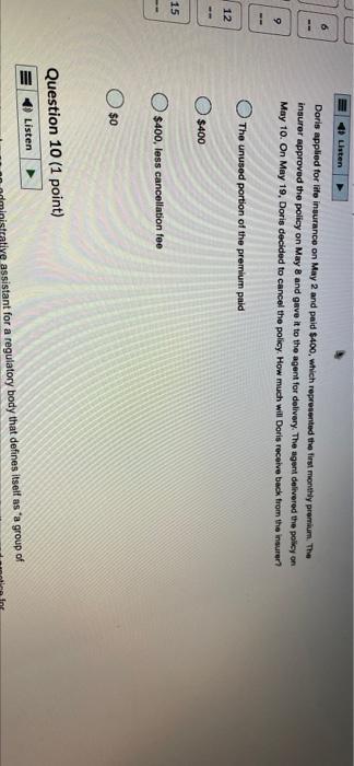 Solved al 12 ww 15 4) Listen Doris applied for life | Chegg.com