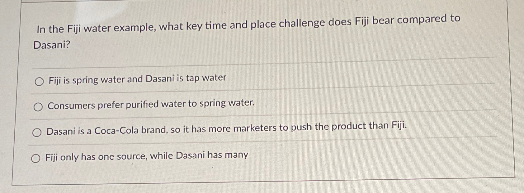 Solved In the Fiji water example, what key time and place | Chegg.com