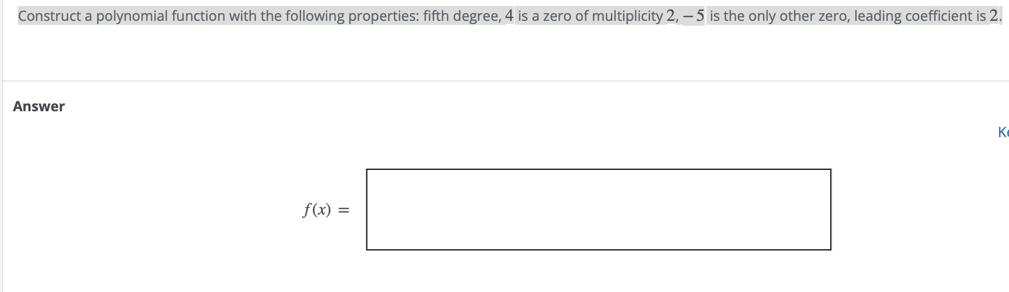 Solved Construct a polynomial function with the following | Chegg.com