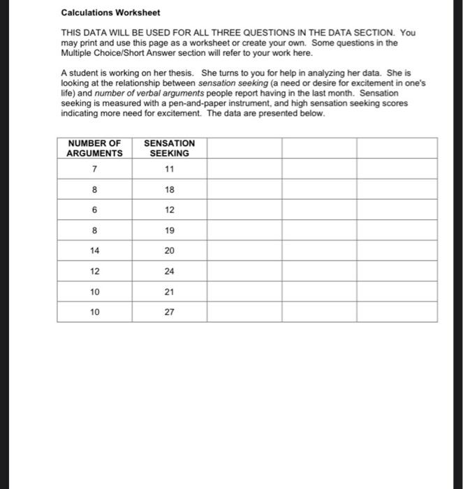 Solved Calculations Worksheet THIS DATA WILL BE USED FOR ALL | Chegg.com