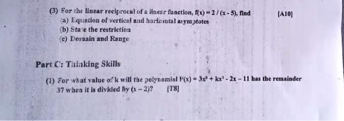 Solved (3) For the linear reciprocal of a linese function, | Chegg.com