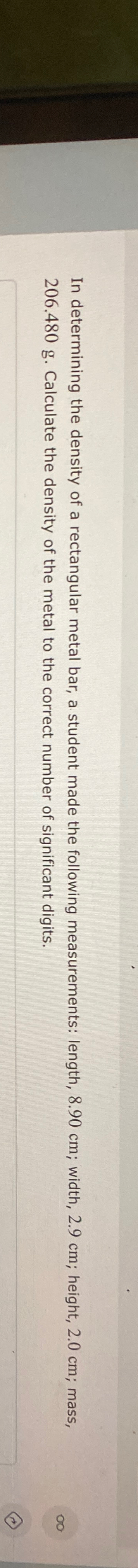 Solved In determining the density of a rectangular metal | Chegg.com