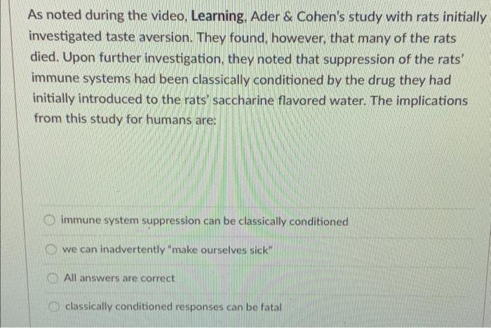 Solved Watson & Rayner's study of Little Albert demonstrated | Chegg.com