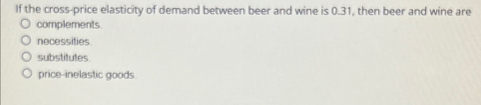 Solved If the cross-price elasticity of demand between beer | Chegg.com