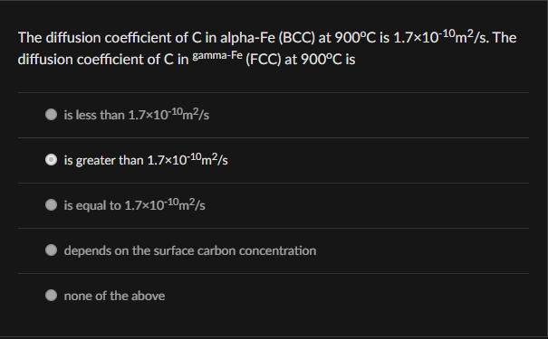 The diffusion coefficient of C ﻿in alpha- Fe(BCC) ﻿at | Chegg.com