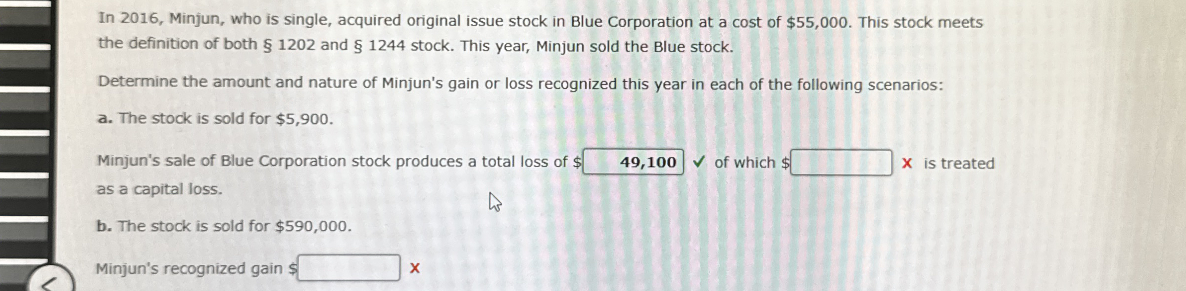 Solved In 2016, ﻿Minjun, who is single, acquired original | Chegg.com