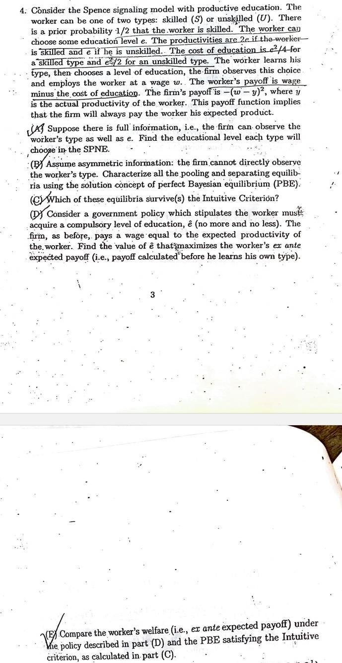 Solved Consider the Spence signaling model with productive | Chegg.com