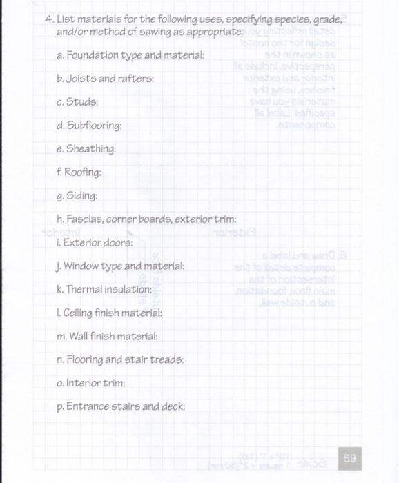 Solved List materials for the following uses, specifying | Chegg.com