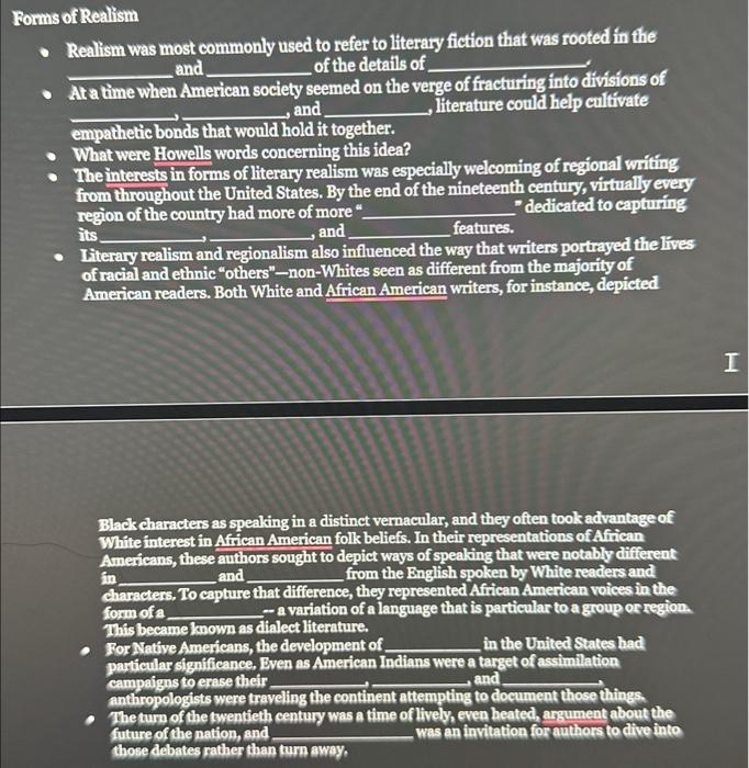 Forms of Realism - Realism was most commonly used to | Chegg.com