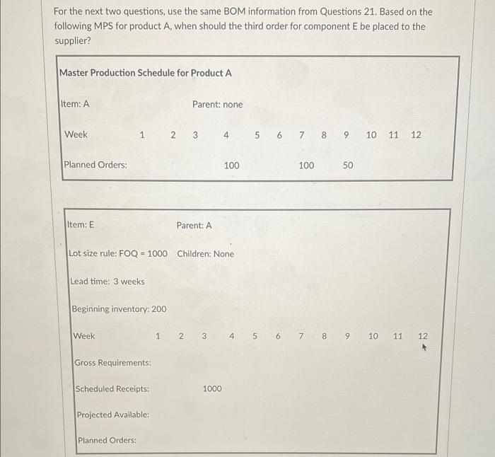 For the next two questions, use the same BOM | Chegg.com